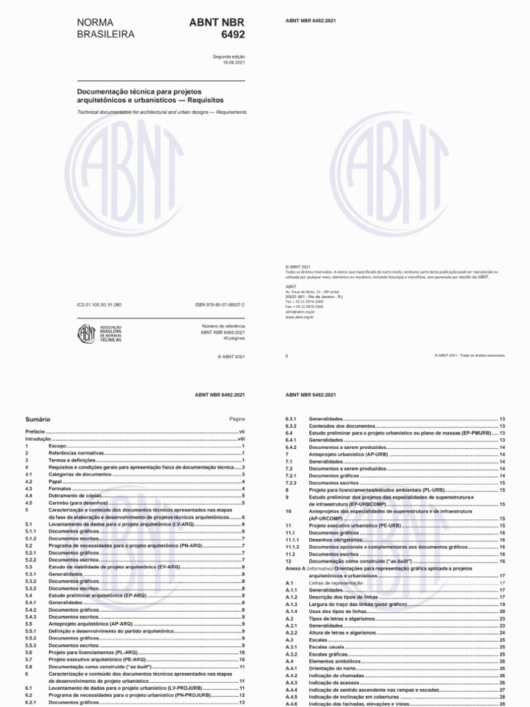ABNT NBR 6492 - Documentação Técnica para Projetos Arquitetônicos | PDF