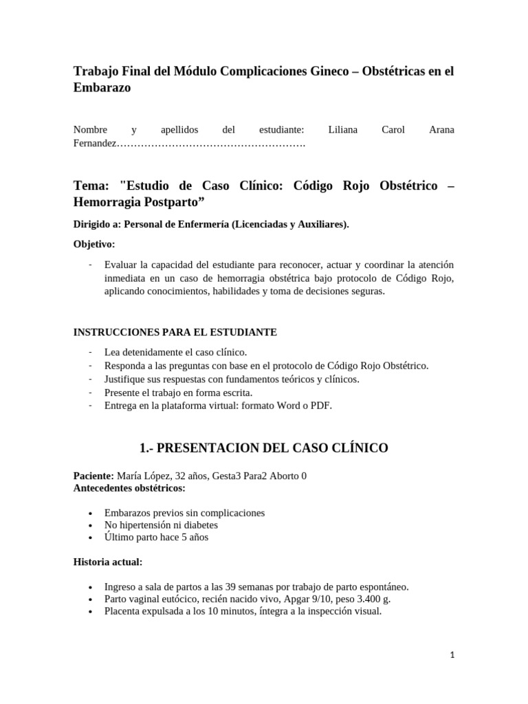 Hemorragia Postparto: Código Rojo Obstétrico | PDF | Medicina | Salud ...