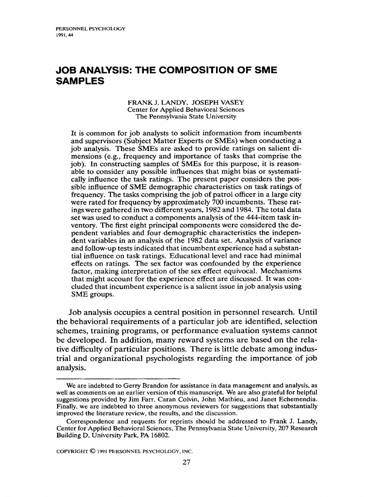 Impact of SME Demographics on Job Analysis | PDF | Stratified Sampling