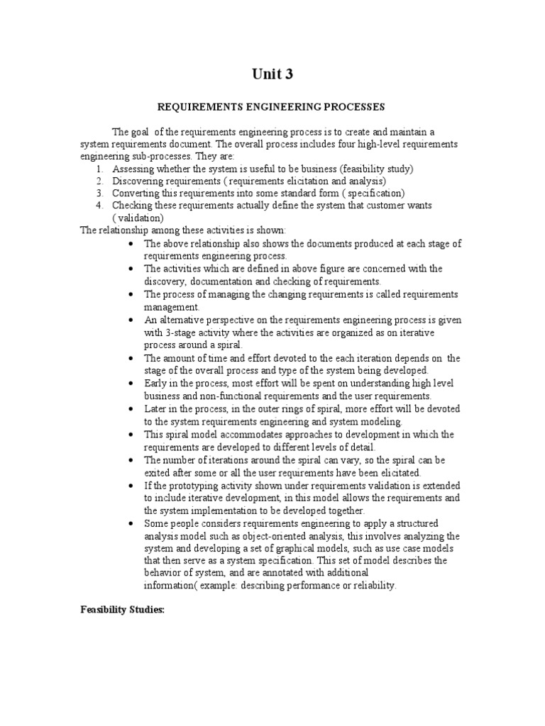 Unit 3: Requirements Engineering Processes | PDF | Feasibility Study ...
