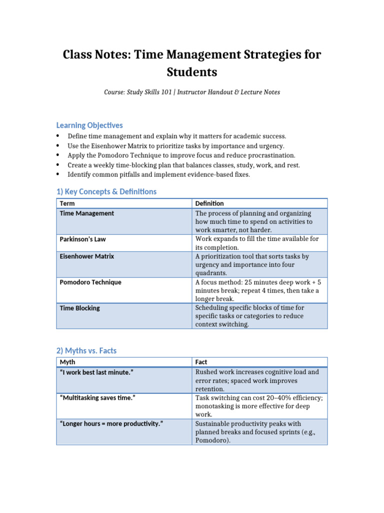 Time Management Strategies for Students | PDF | Time Management ...