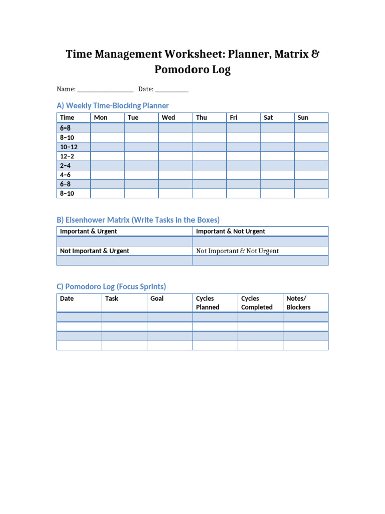 Time Management Worksheet | PDF
