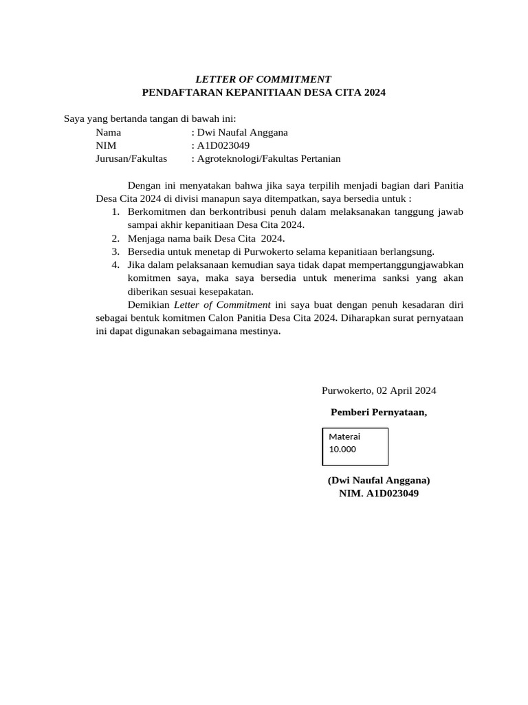 Letter of Commitment | PDF