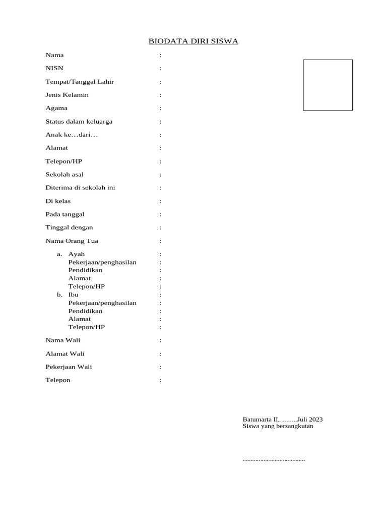 Biodata Siswa | PDF