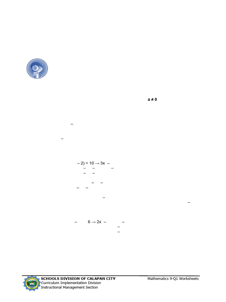 Quadratic Equations Worksheets for Grade 9 | PDF | Equations ...