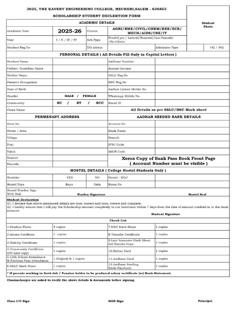 Scholarship Renewal Form for Students | PDF