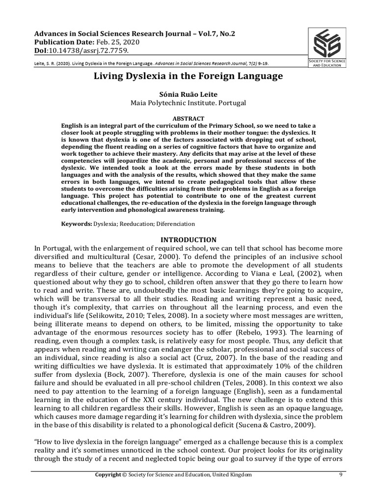 Dyslexia in Foreign Language Learning | PDF | Dyslexia | Semantics