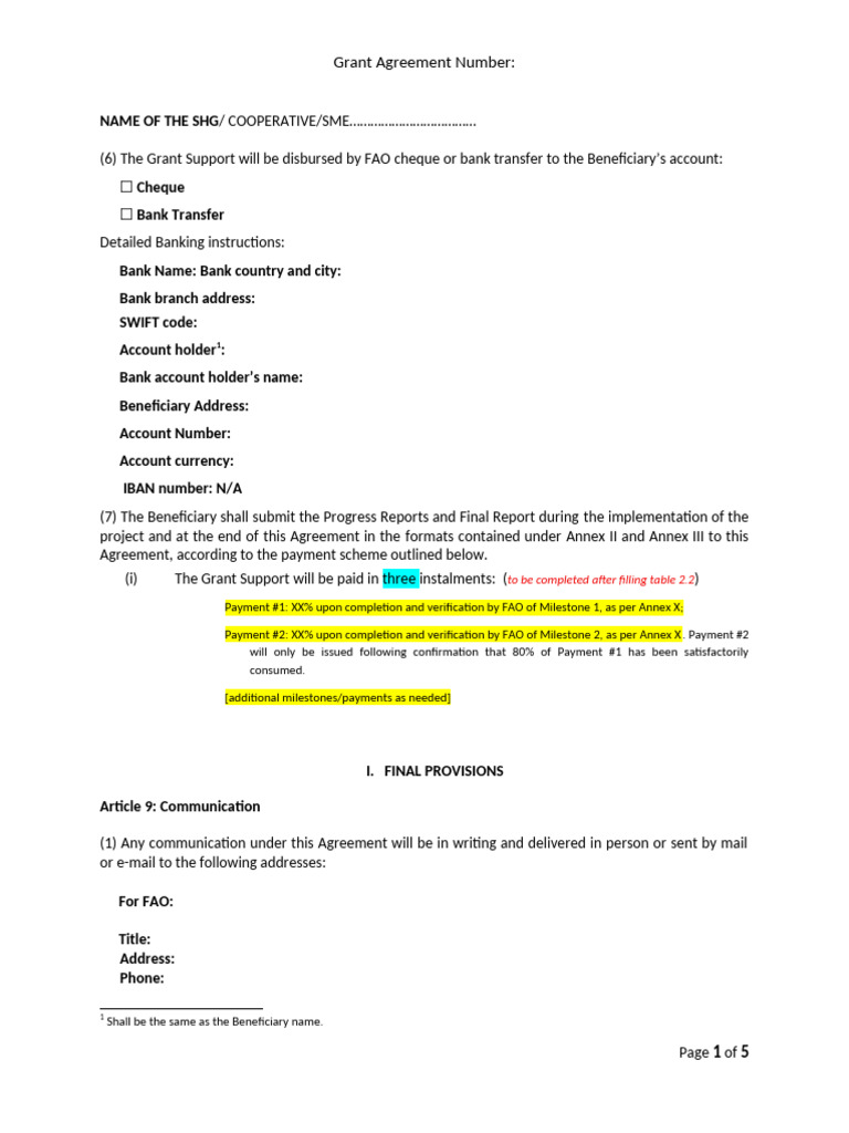 Brief For Groups Grant Agreement Template | PDF | Wire Transfer | Payments