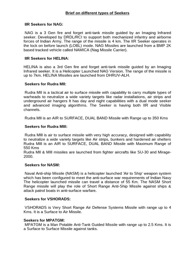 Brief On Different Types of Seekers | PDF