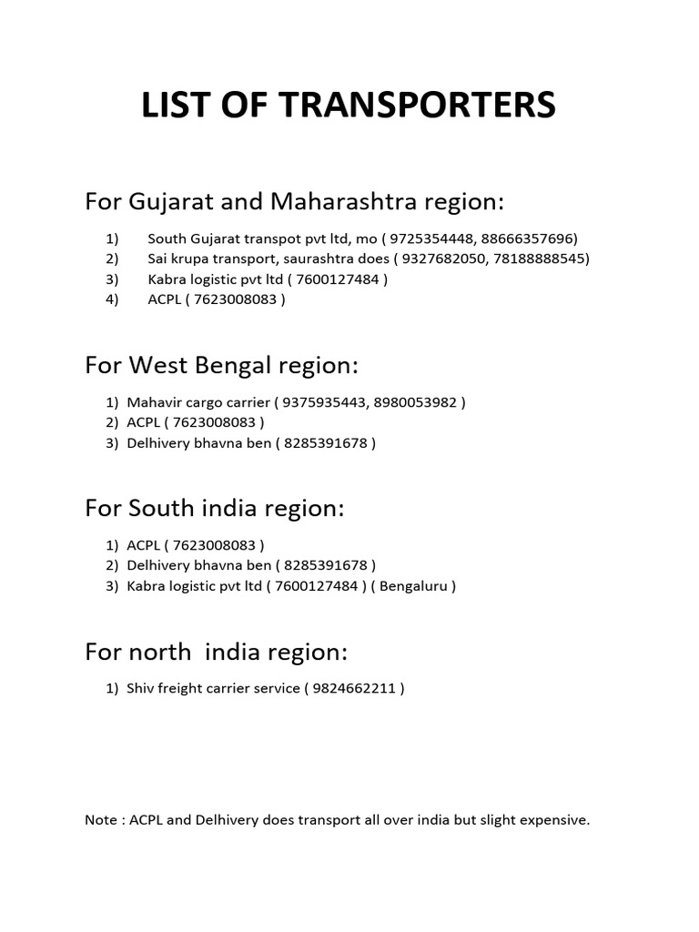 List of Transporters | PDF