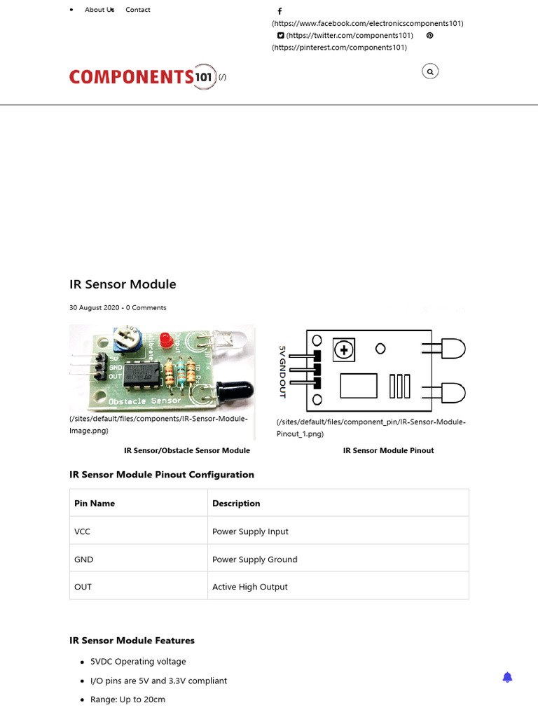 IR Sensor Module Pinout, Features & Datasheet | PDF | Infrared ...