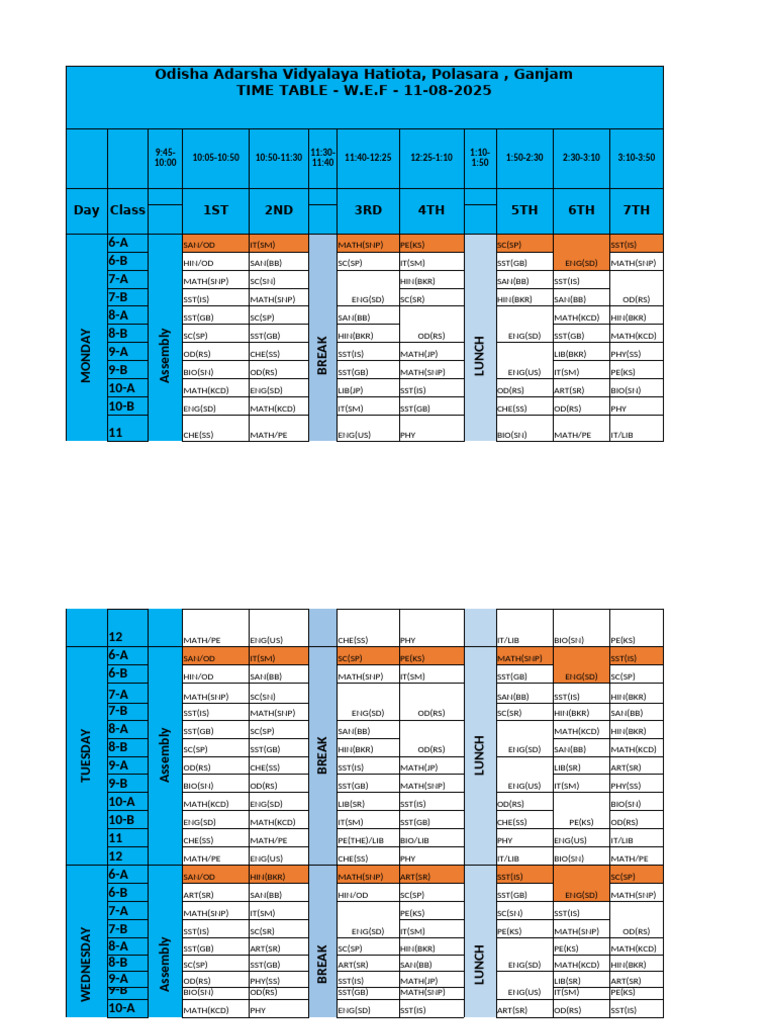 Modified Timetable Overview | PDF