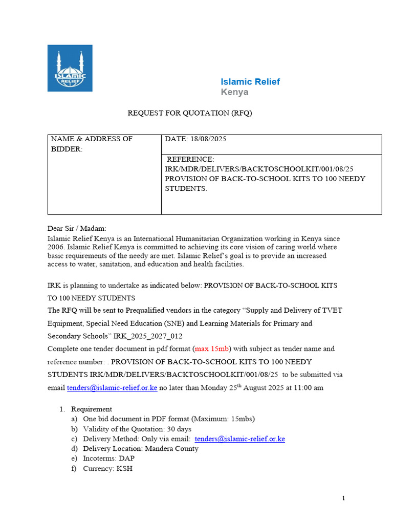 Back To School RFQ Mandera Revised | PDF