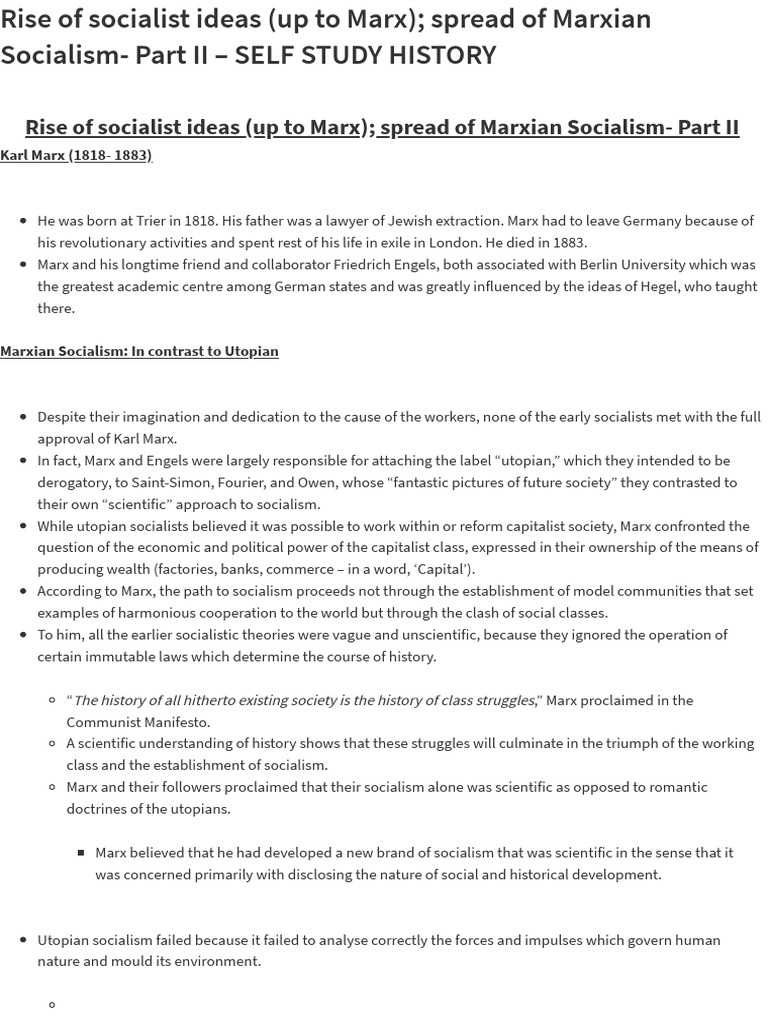 1.3.2. Rise of Socialist Ideas (Up To Marx) Spread of Marxian Socialism ...