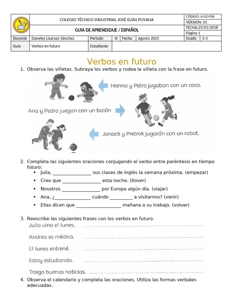 Taller de Verbos en Futuro | PDF