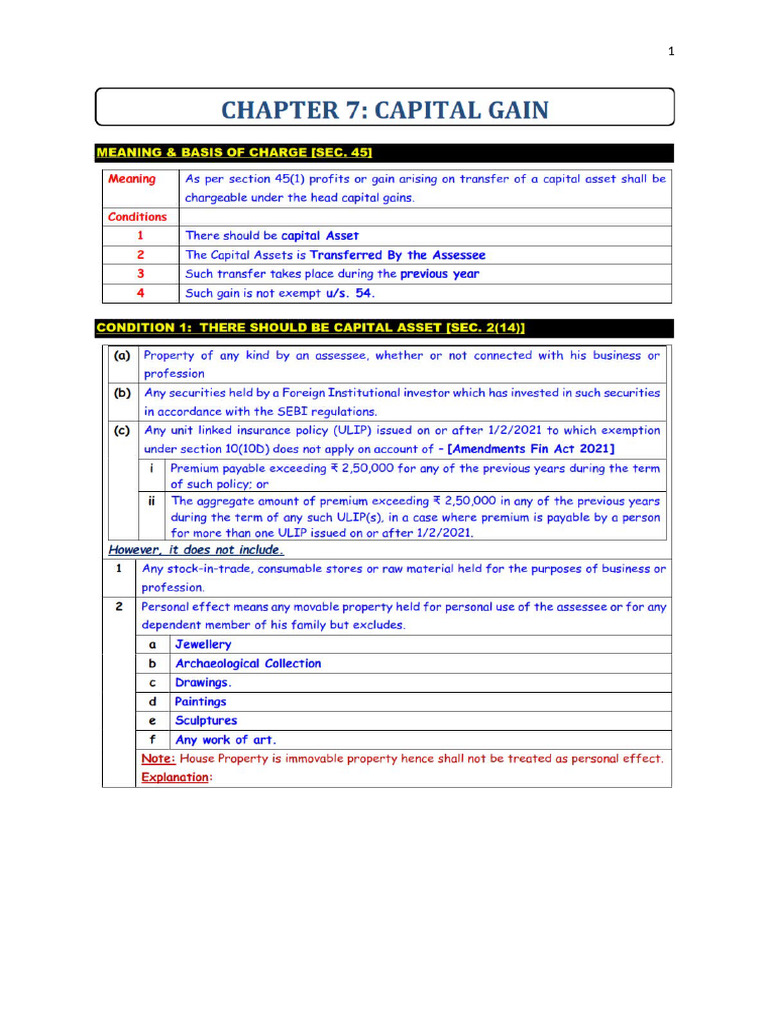 Capital Gains Notes 22-23 | PDF