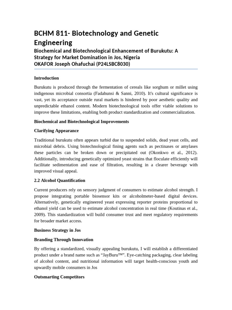 Burukutu Biotech Assignment | PDF | Biotechnology | Ethanol