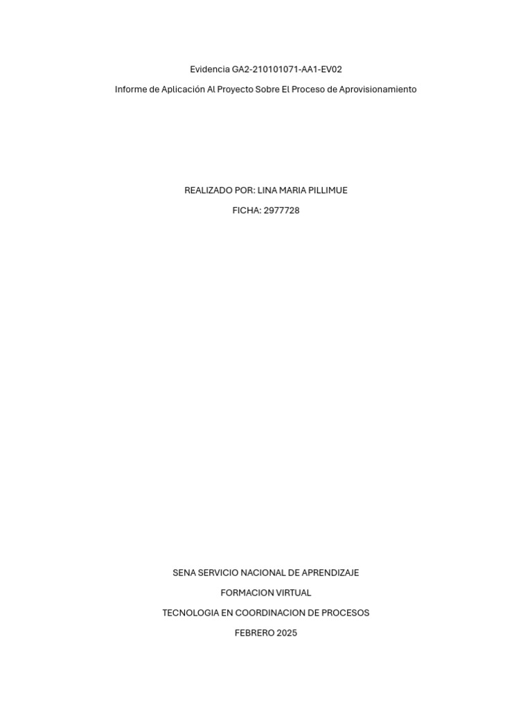 Evidencia Ga2-210101071-Aa1-Ev02 Informe de Aplicacion de Proceso de Aprovisionamiento | PDF ...