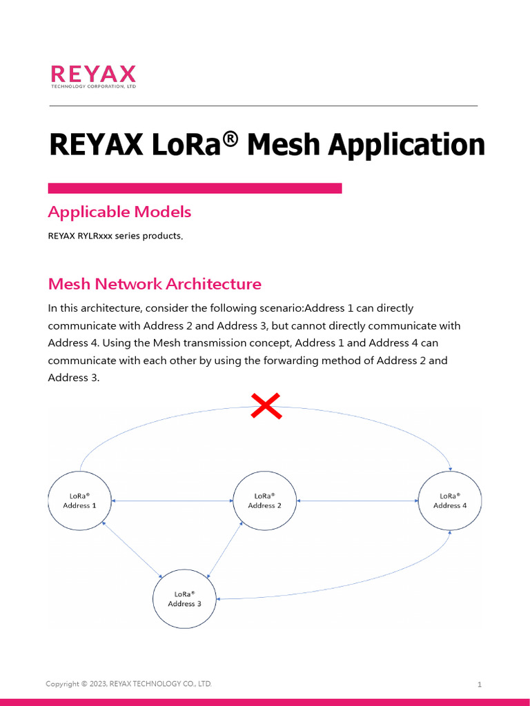 REYAX LoRa® Mesh Network Guide | PDF | Computer Science | Electronics