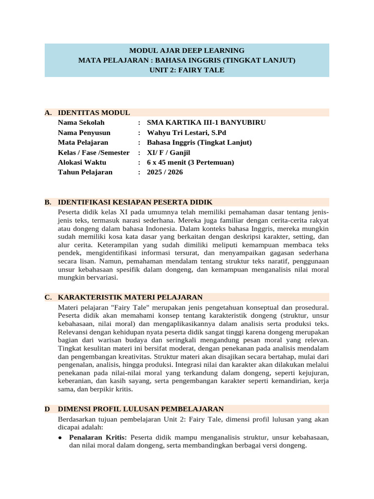 Karakteristik Materi Dongeng Inggris | PDF