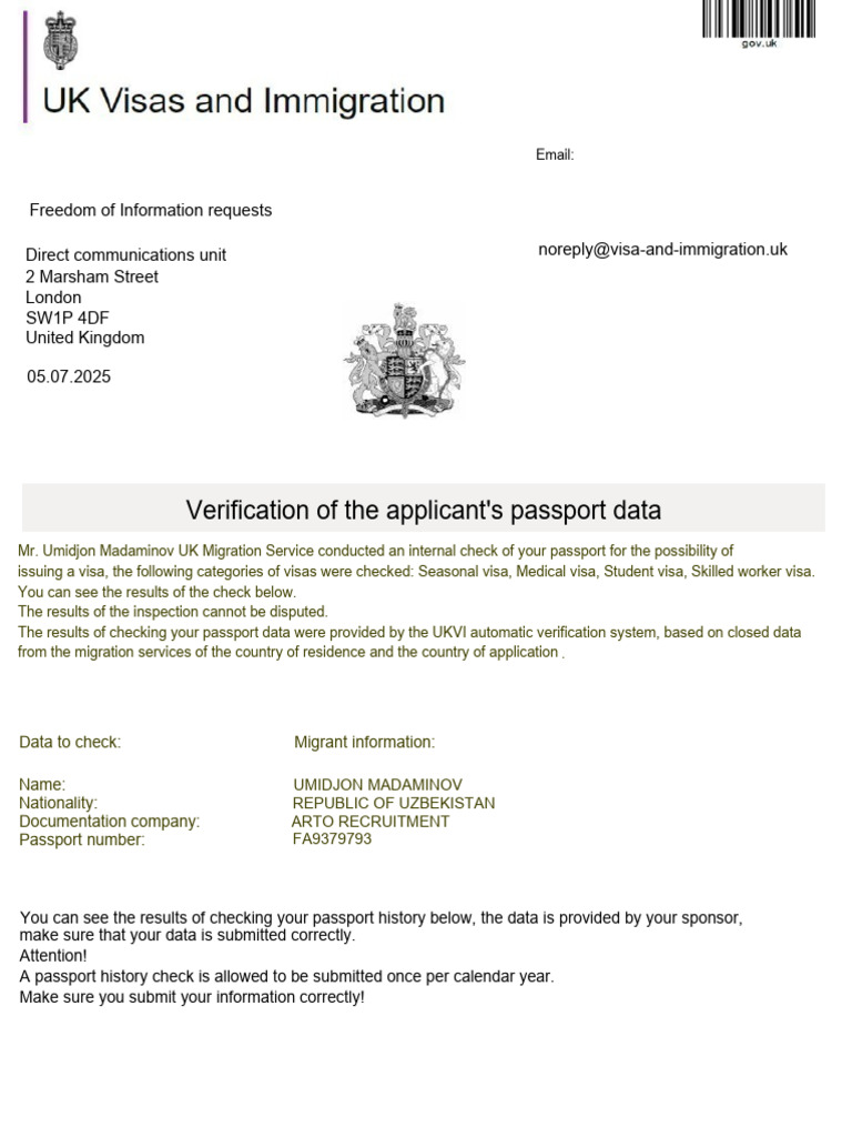 Verification of The Applicant's Passport Data | PDF | Travel Visa ...