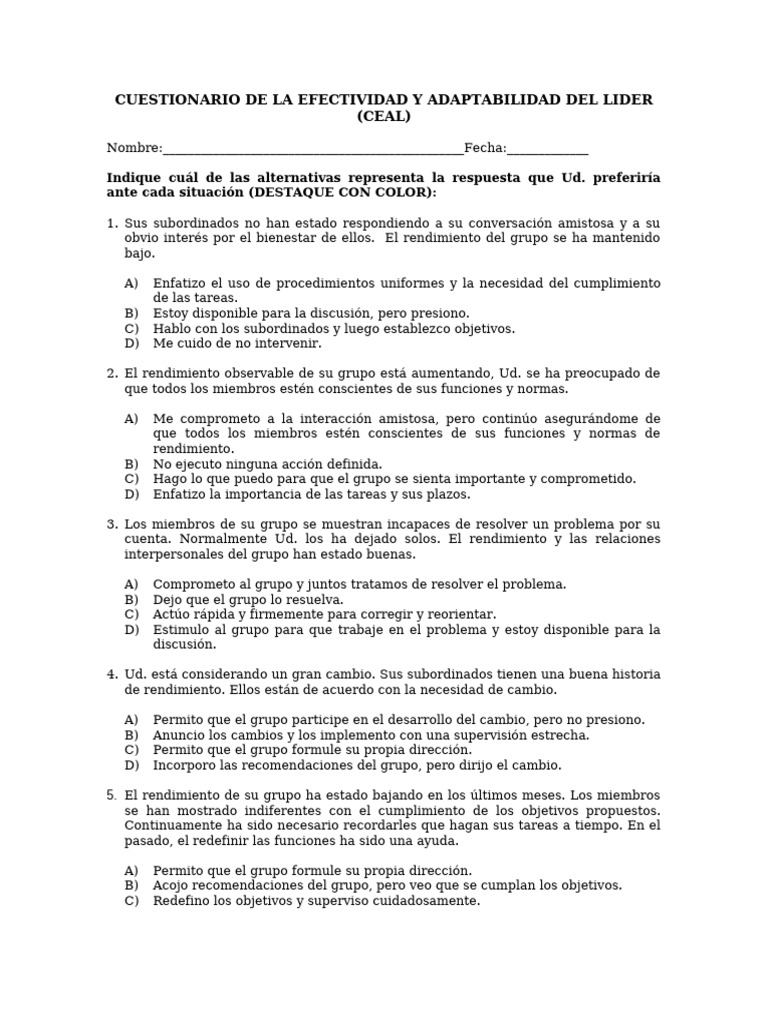 Cuestionario Ceal (Para Enviar) | PDF