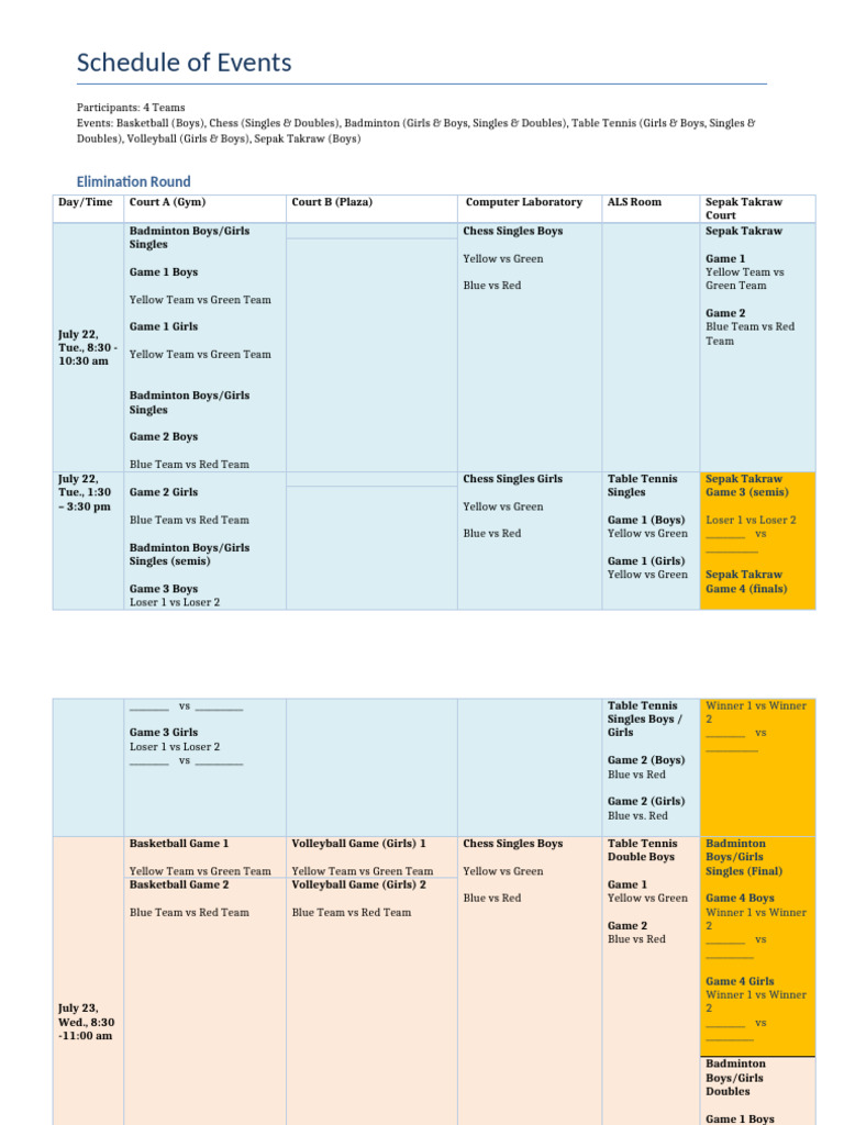 Schedule of Events - Intrams 2025 | PDF | Summer Olympic Sports | Sports