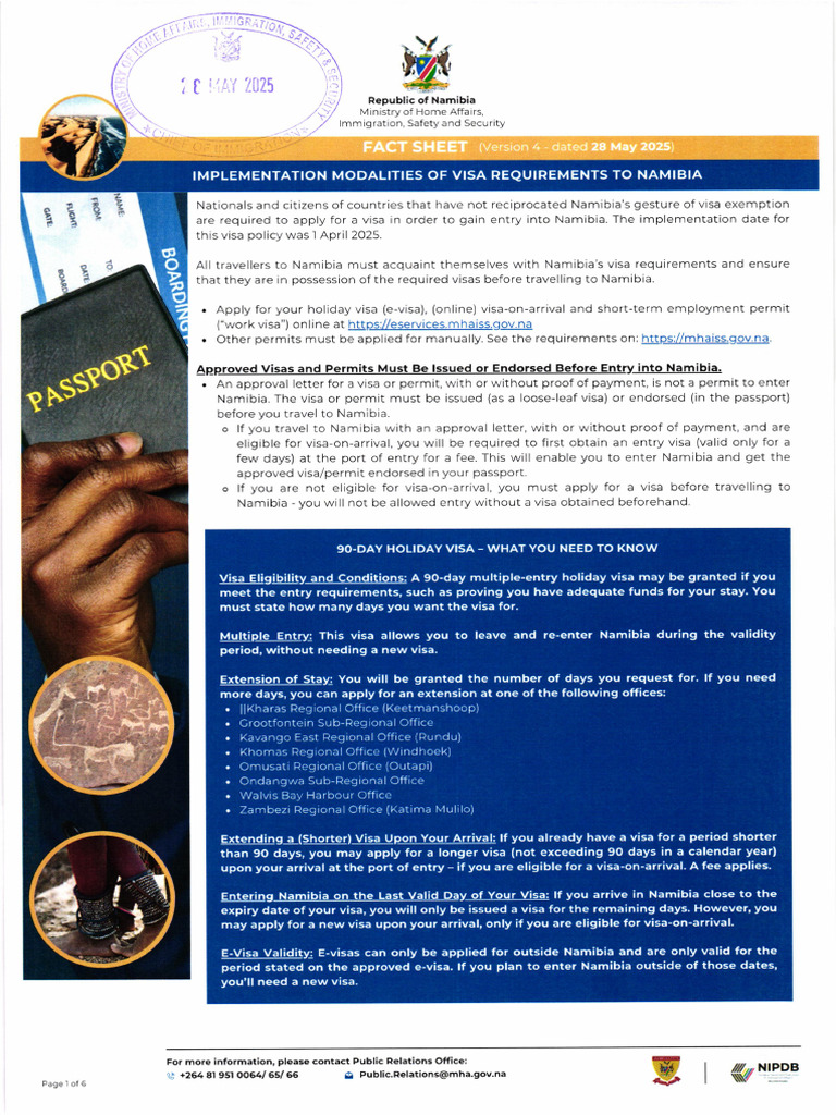 Fact Sheet Visa Requirementsto Namibia | PDF | Travel Visa | Diplomacy