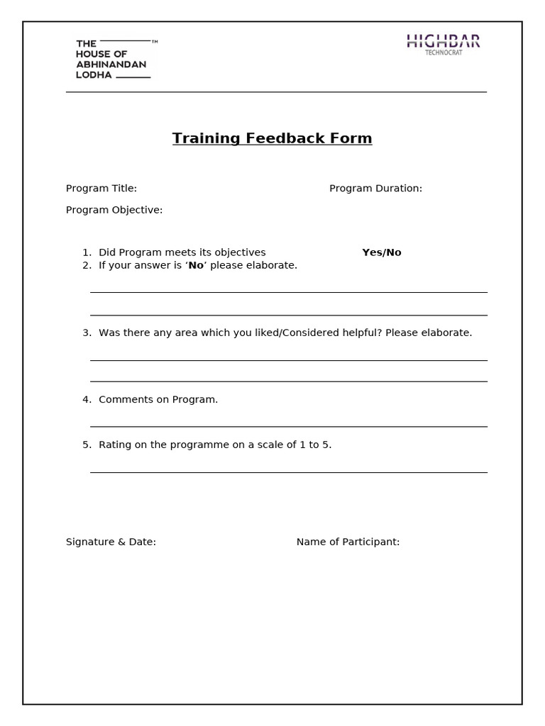Training Feedback Form | PDF