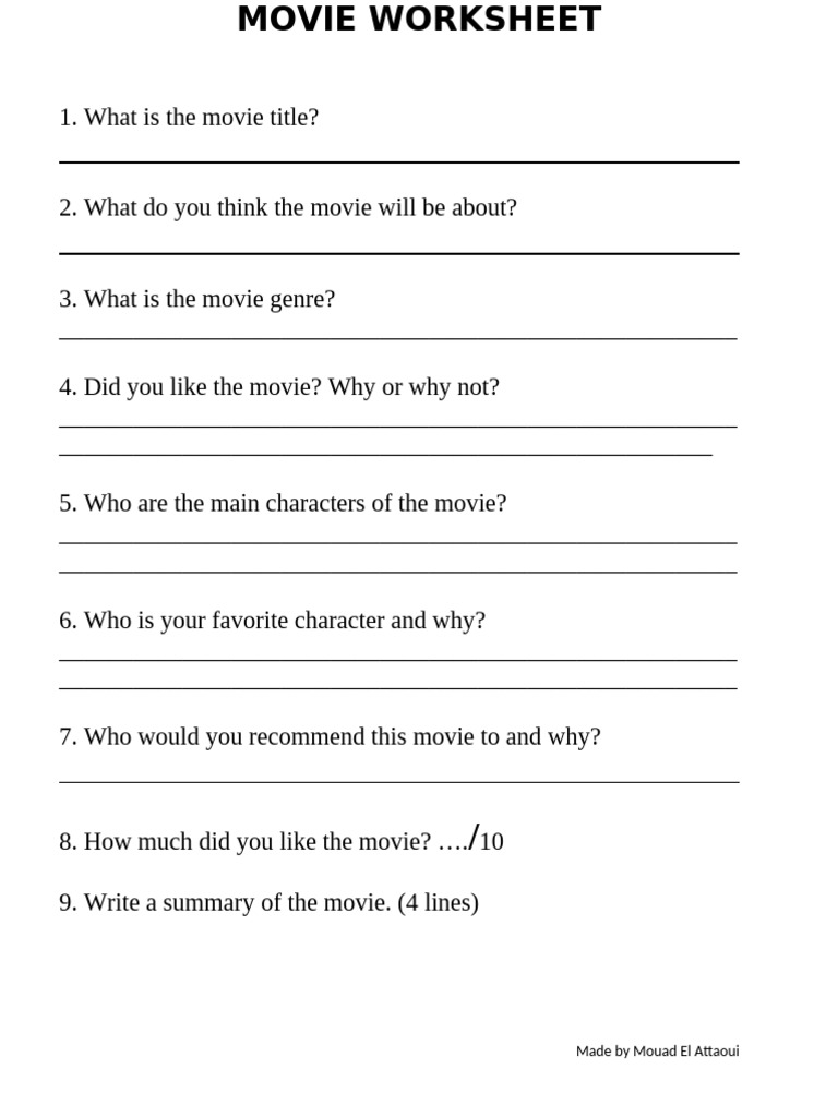 Movie Worksheet Conversation Topics Dialogs Writing Creative Writi ...
