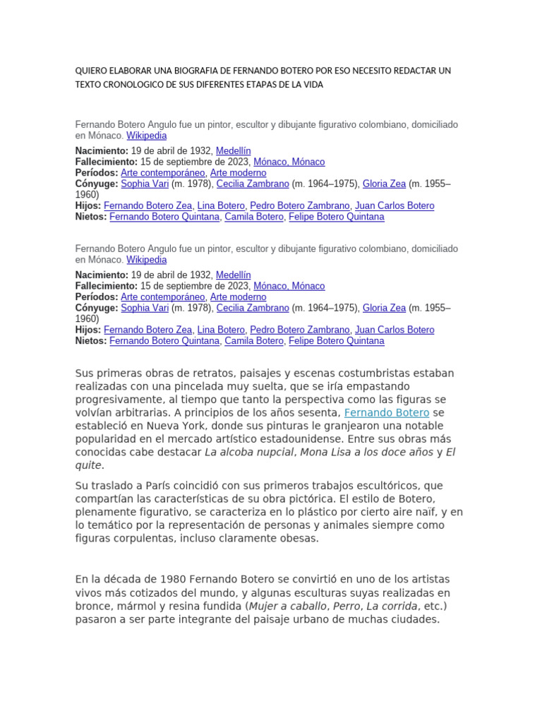 Fernando Botero Angulo fue un pintor | PDF | Las artes
