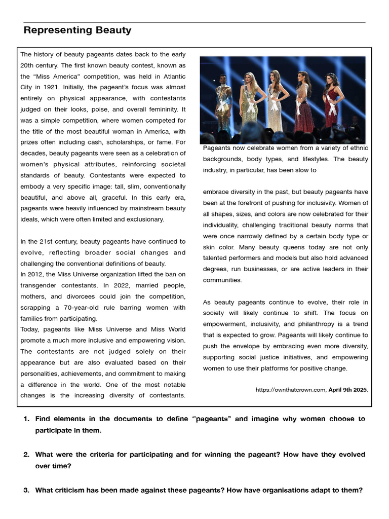 Evolution of Beauty Pageants | PDF | Beauty | Gender
