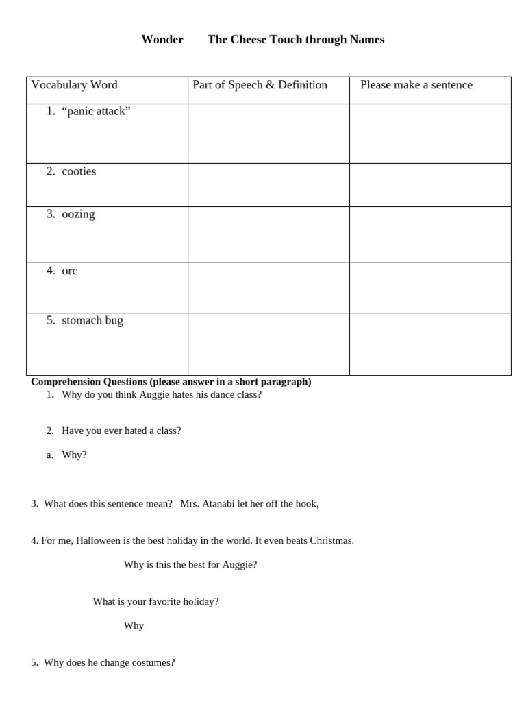 Exploring Vocabulary and Comprehension Questions | PDF