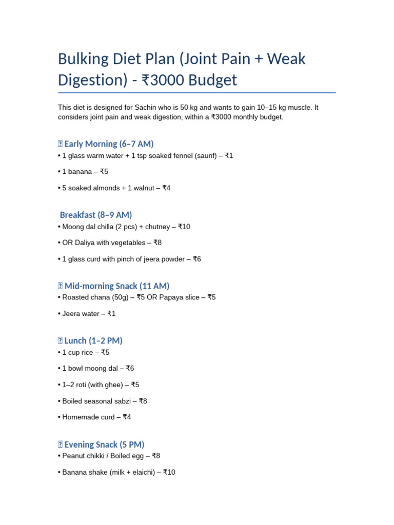 Bulking Diet 3000 With Digestion Joint Care Sachin | PDF