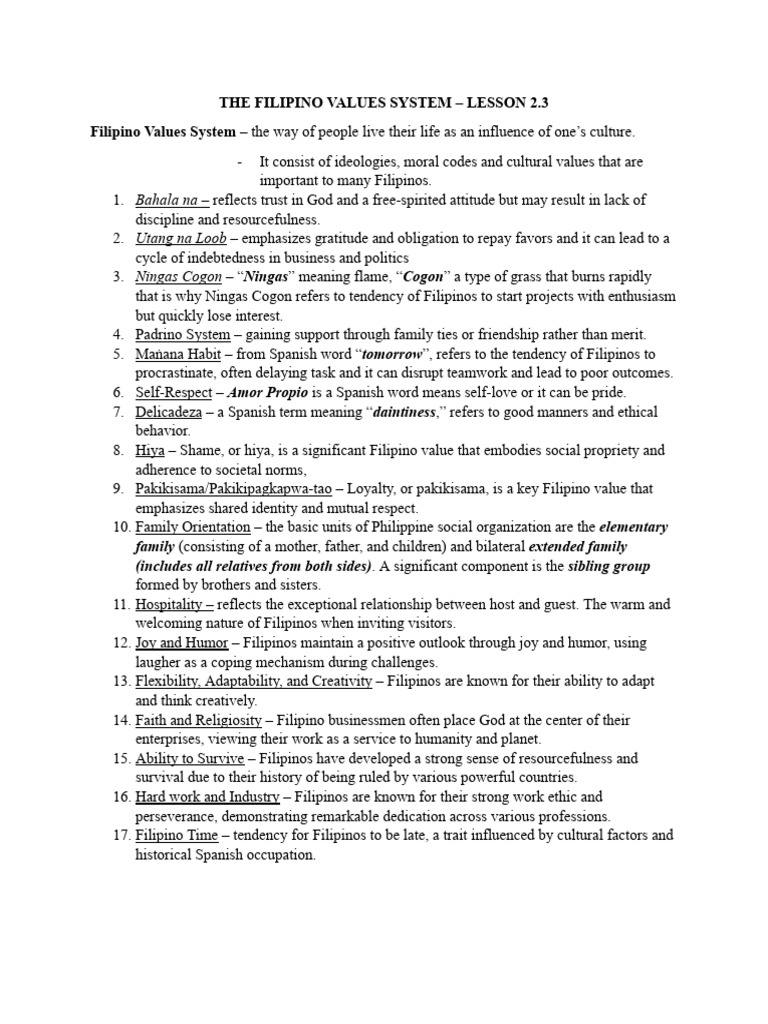 The Filipino Values System | PDF | Value (Ethics) | Philippines