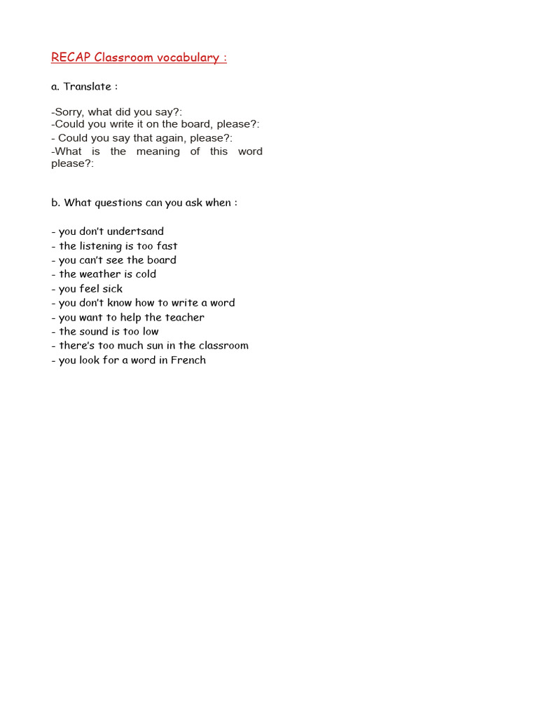 Recap Classroom English | PDF