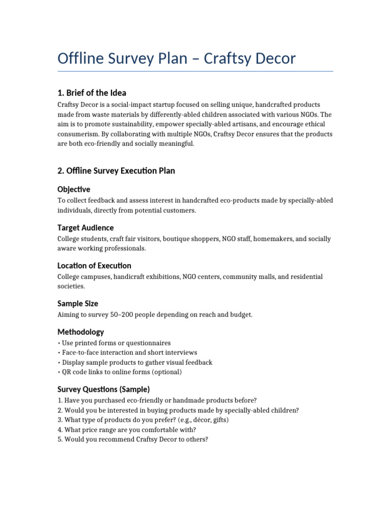Craftsy Offline Survey Plan | PDF