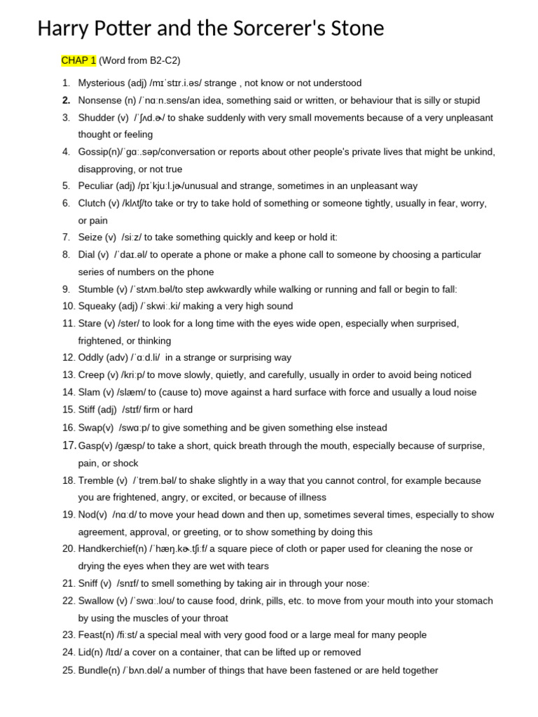 Vocabulary from Harry Potter Chapter 1 | PDF