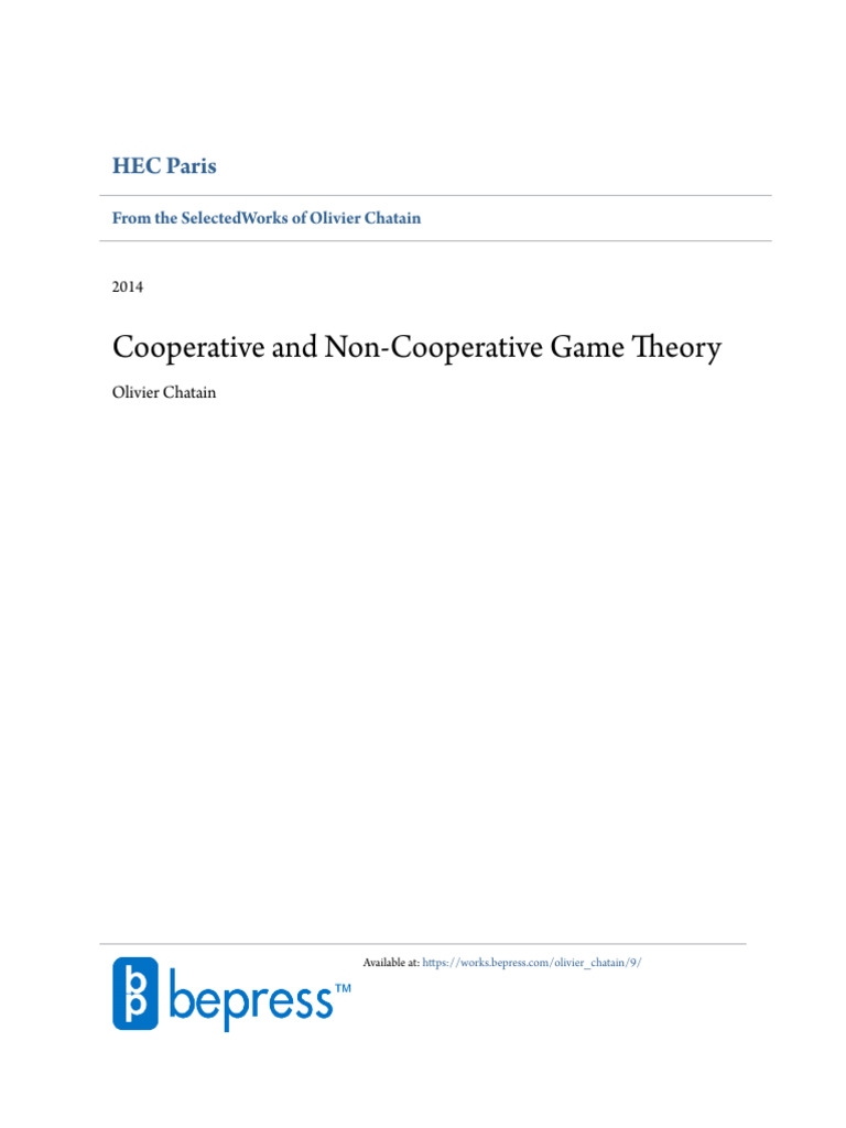 Cooperative vs Non-Cooperative Game Theory | PDF | Game Theory ...