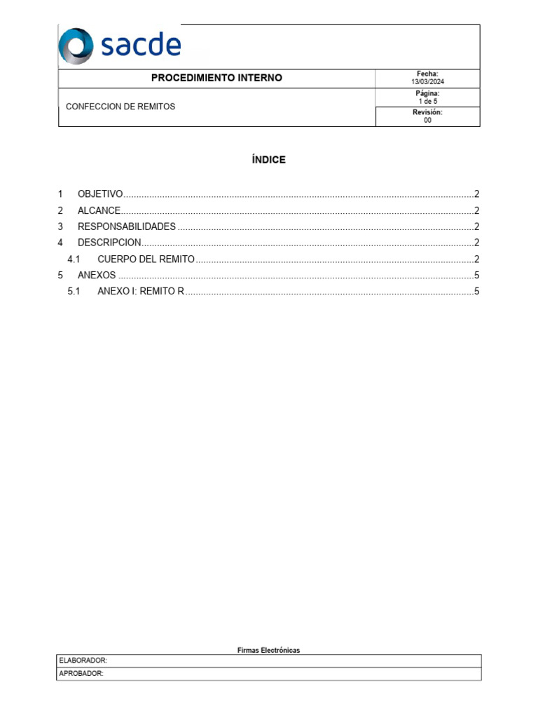 Procedimiento Interno - Confeccion de Remitos | PDF