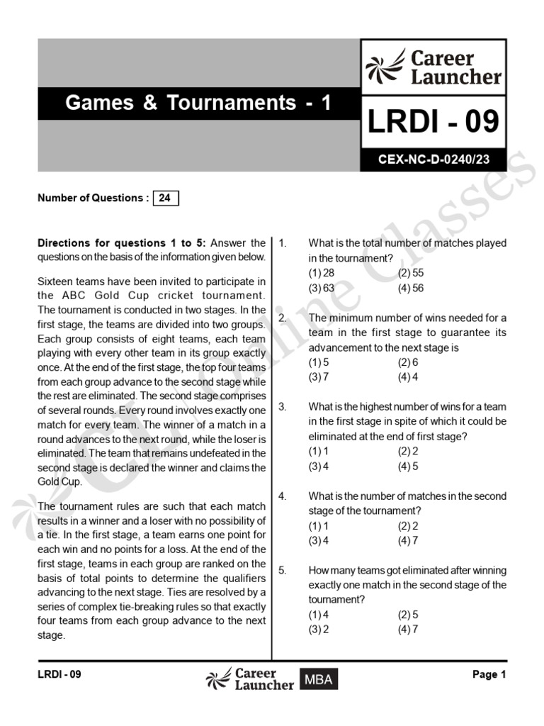 7601 LRDI-Classsheet GamesandTournaments-1 | PDF | Tournament | Competition