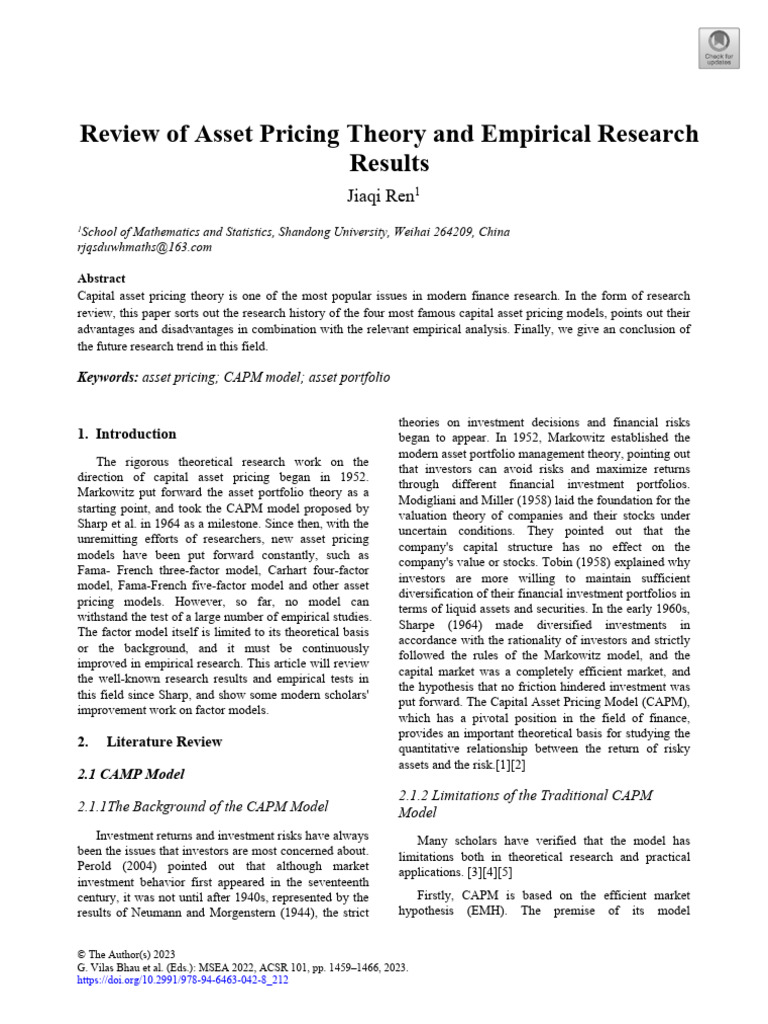 Asset Pricing Theory Review and Trends | PDF | Capital Asset Pricing ...