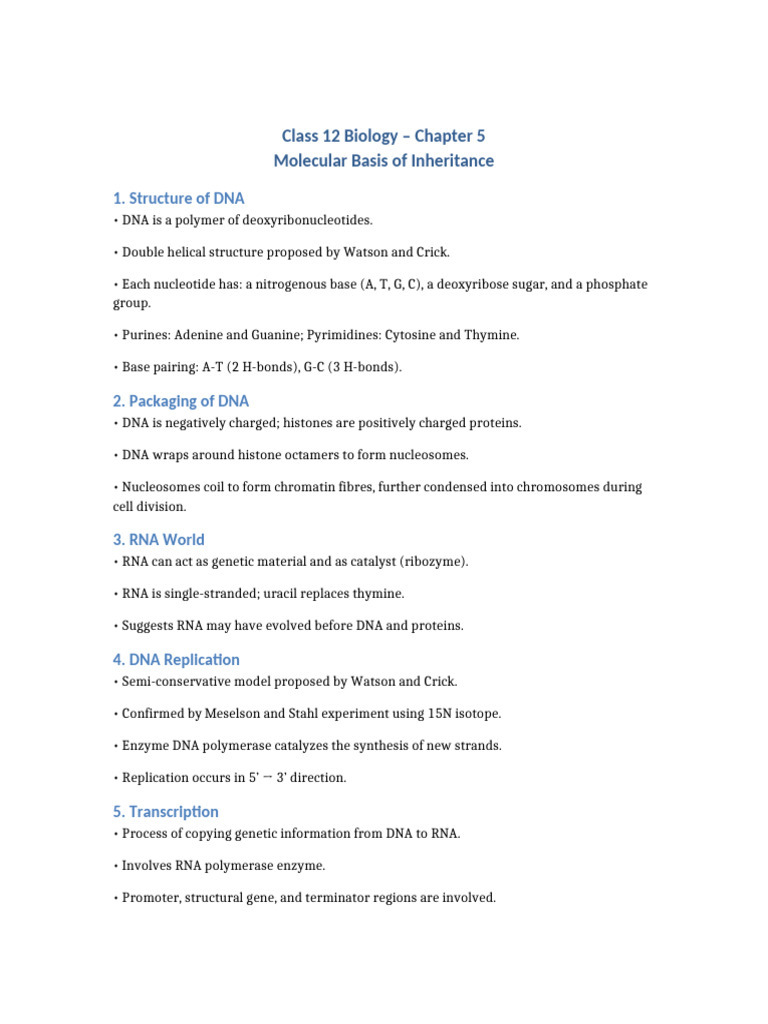 Molecular Basis of Inheritance NCERT Notes | PDF