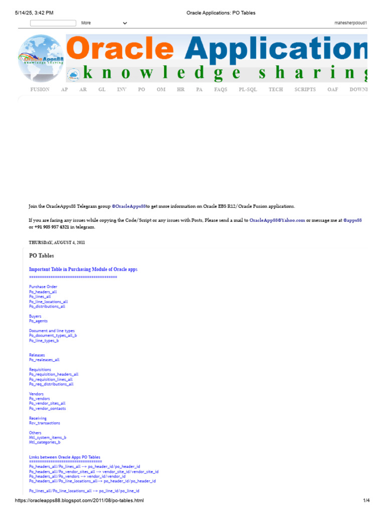 Oracle Fusion PO Tables Overview | PDF | Oracle Corporation