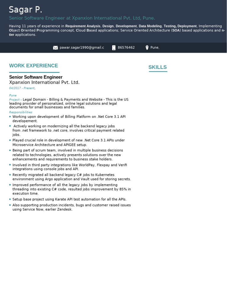 Sagar Resume Senior Software | PDF | J Query | World Wide Web