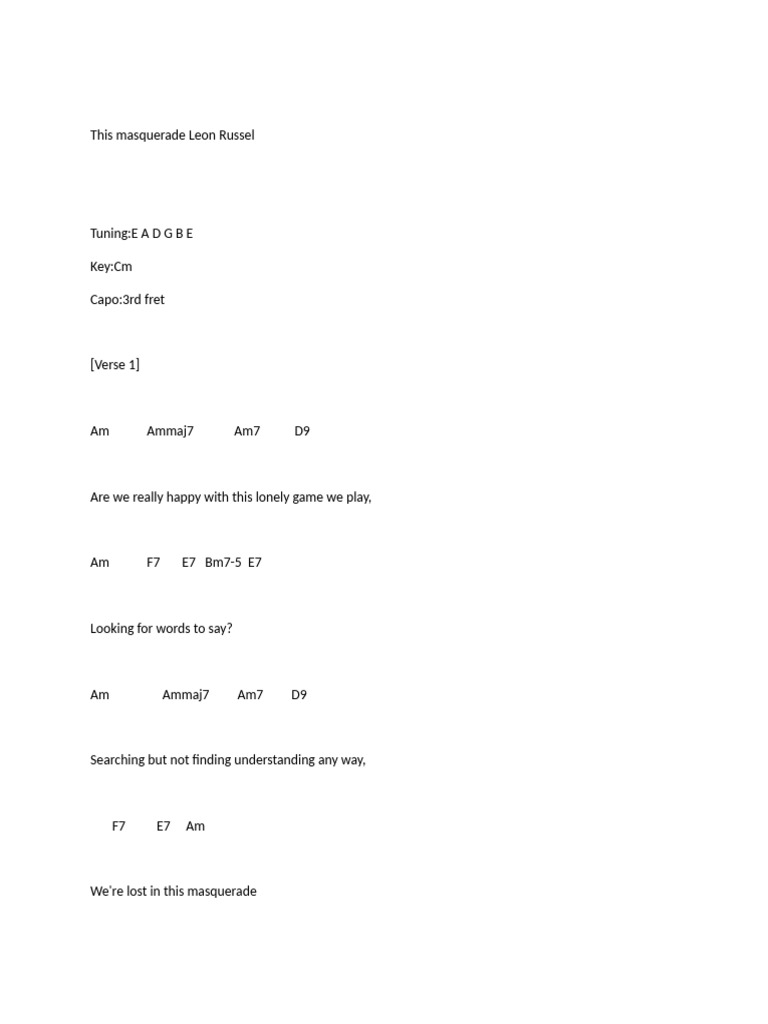 Masquerade Chords and Lyrics | PDF