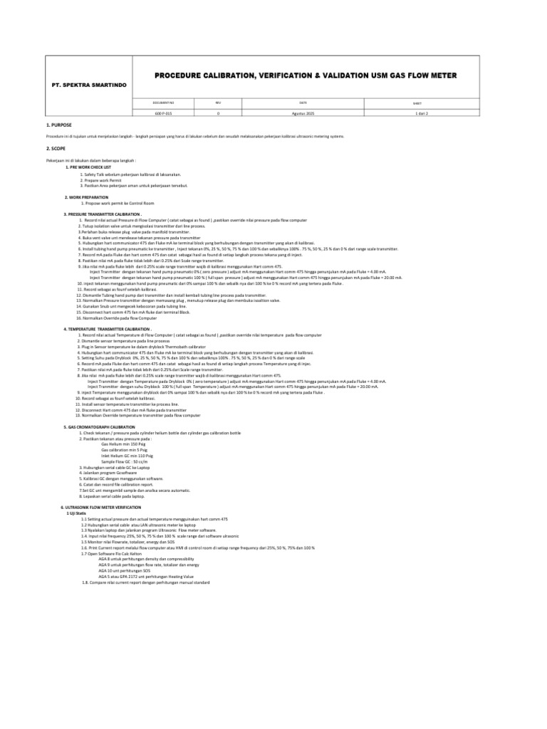 Procedure Calibration, Verification and Validation USM Gas Meter Rev | PDF