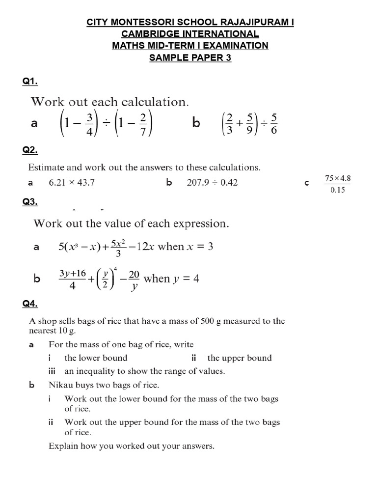 G8 - Maths Sample Paper 3 | PDF