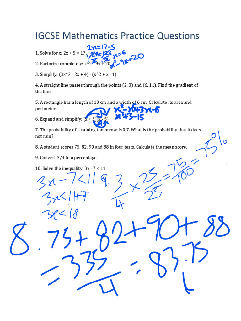 IGCSE Maths Practice Questions | PDF