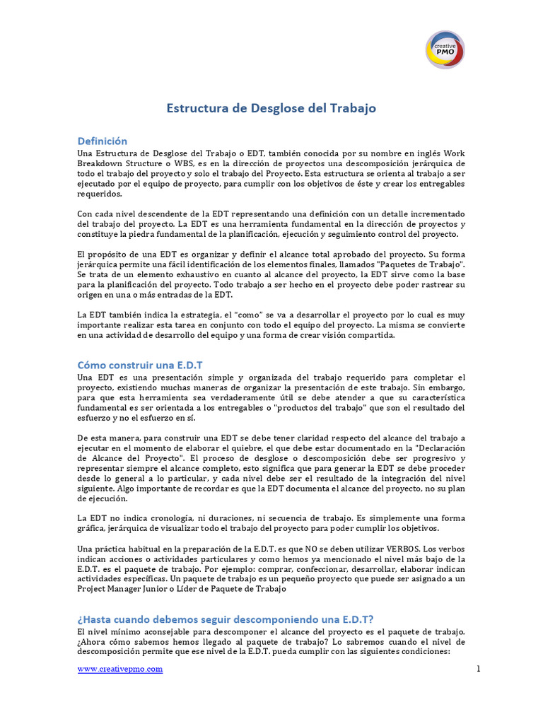 Estructura de Desglose del Trabajo | PDF